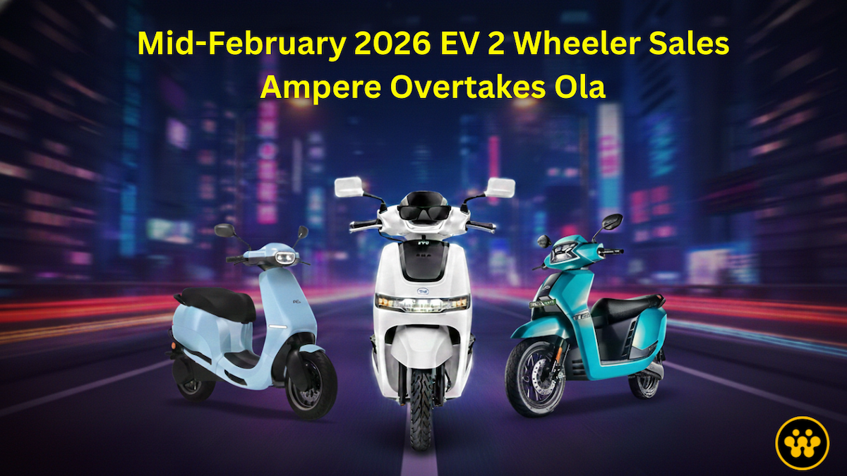Mid-Feb 2026 EV Sales: Ola Beats Ampere, TVS dominate | EVINDIA